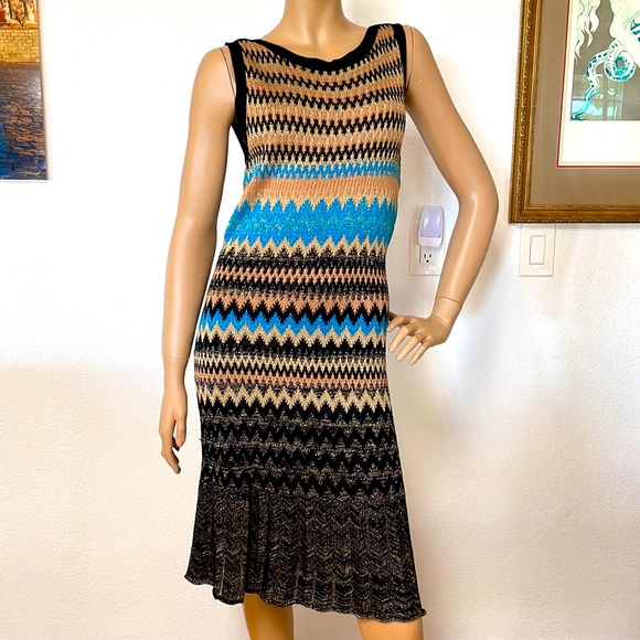 Cache | Dresses | Vintage 9s Cach Art Deco Gold Black Blue Chevron ...